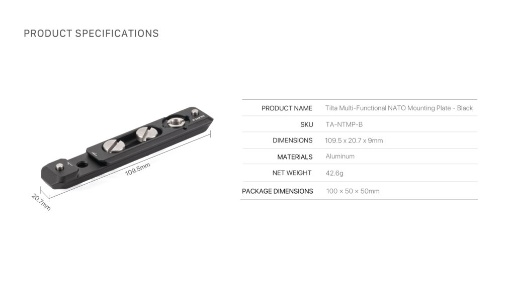 Tilta Multi-Functional NATO Mounting Plate - Black | Tilta