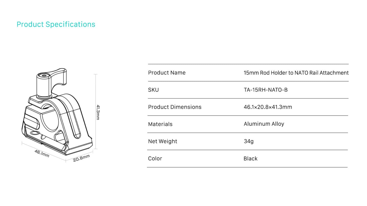 Tilta 15mm Rod Holder to NATO Rail Attachment - Black | Tilta